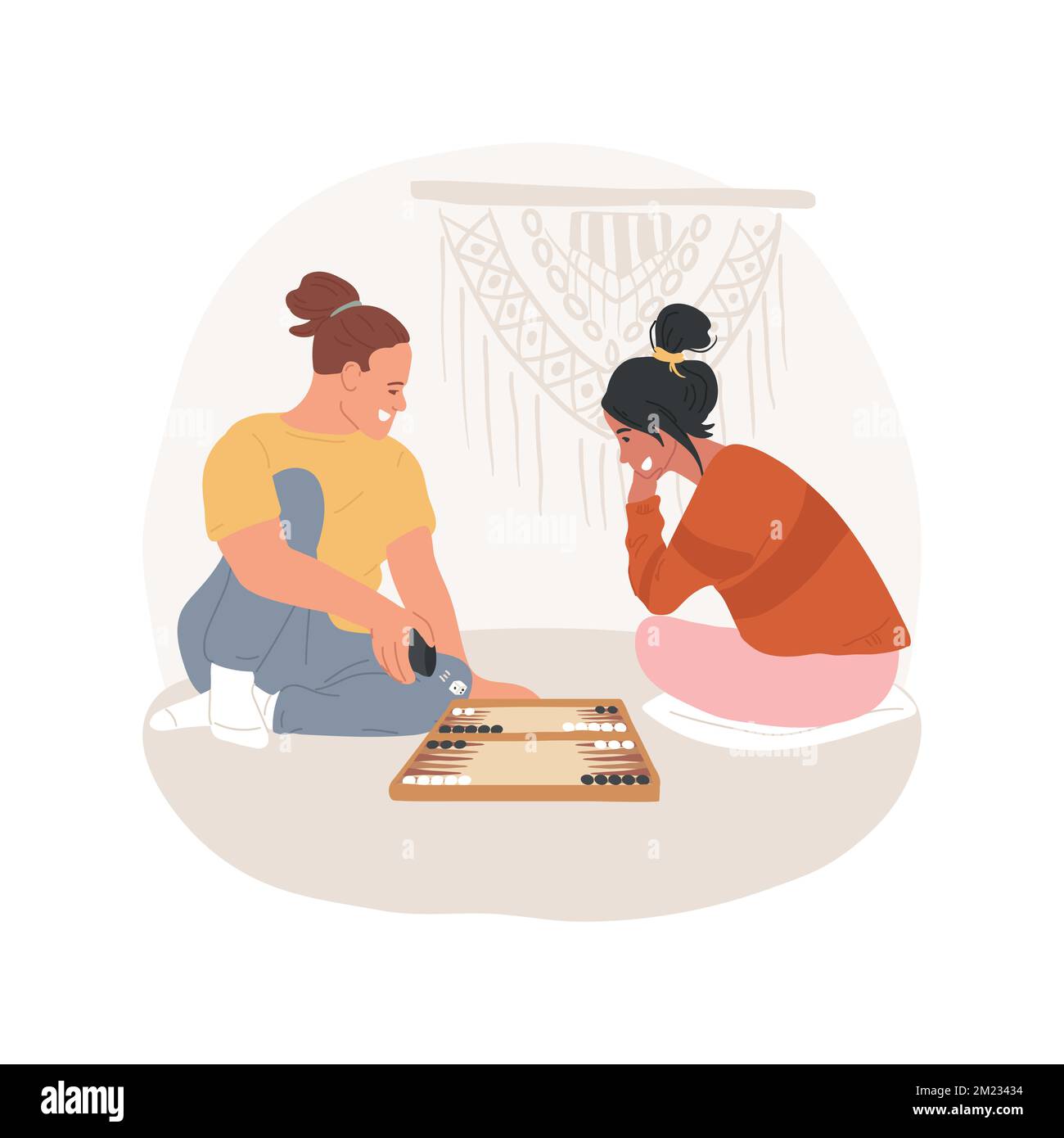 Backgammon isolated cartoon vector illustration. Happy couple playing ...