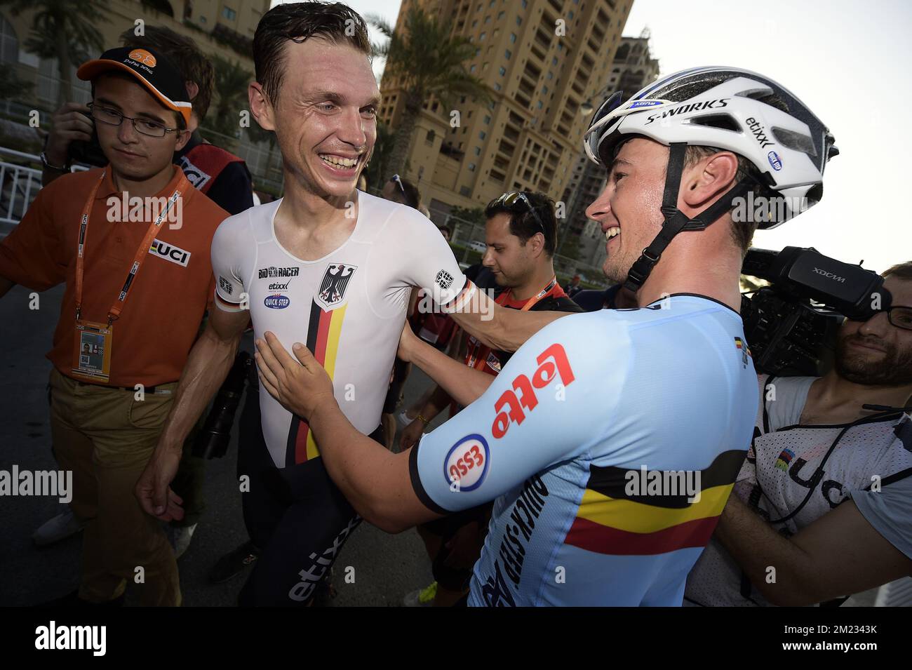 German Tony Martin of team Etixx - Quick-Step and Belgian Yves Lampaert of team Etixx - Quick ...