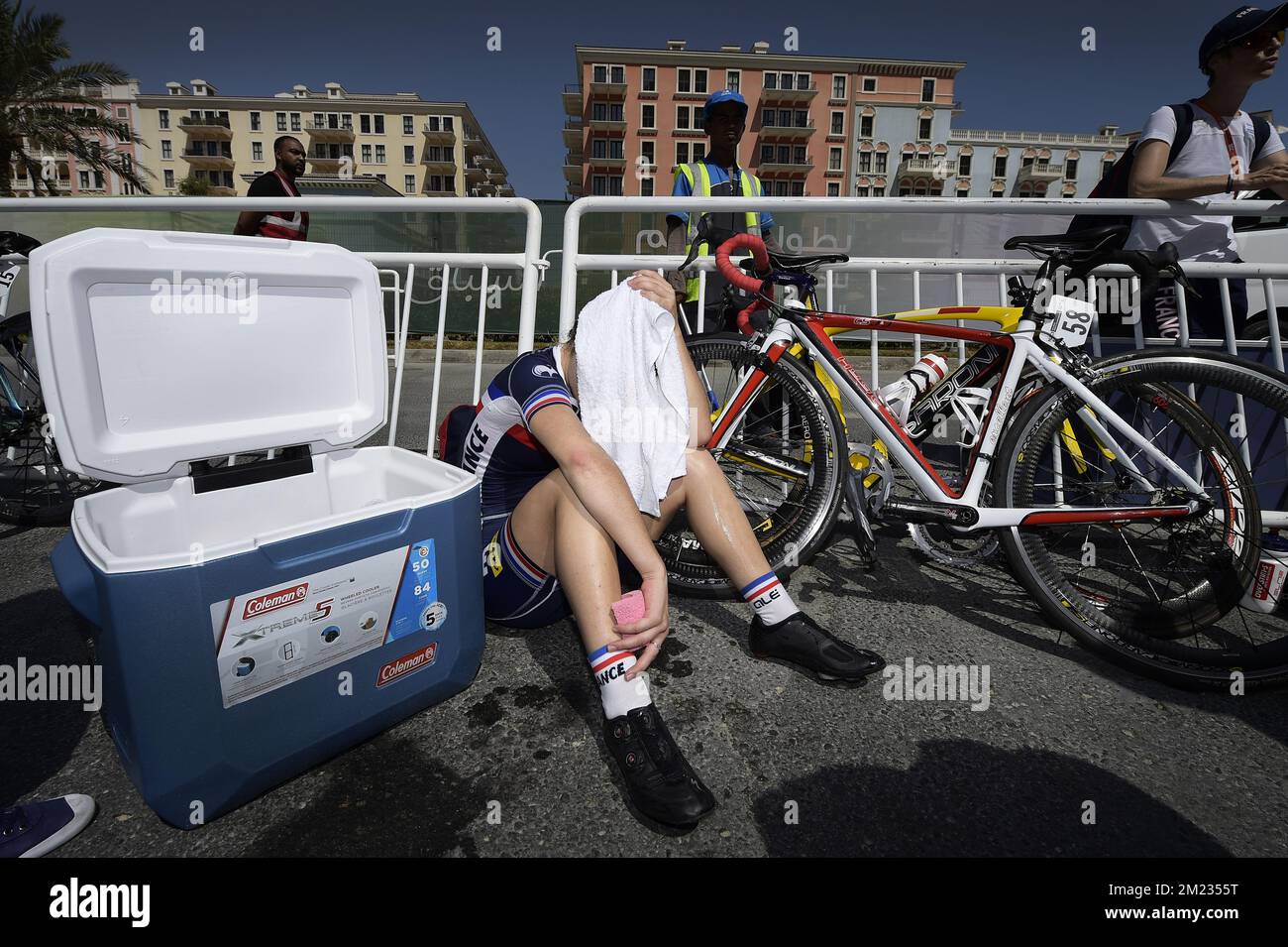 Illustration picture shows an exhausted rider after the women's junior ...