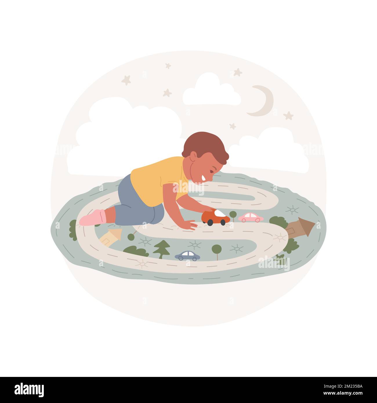 Playmat isolated cartoon vector illustration. Little kid lying on ...