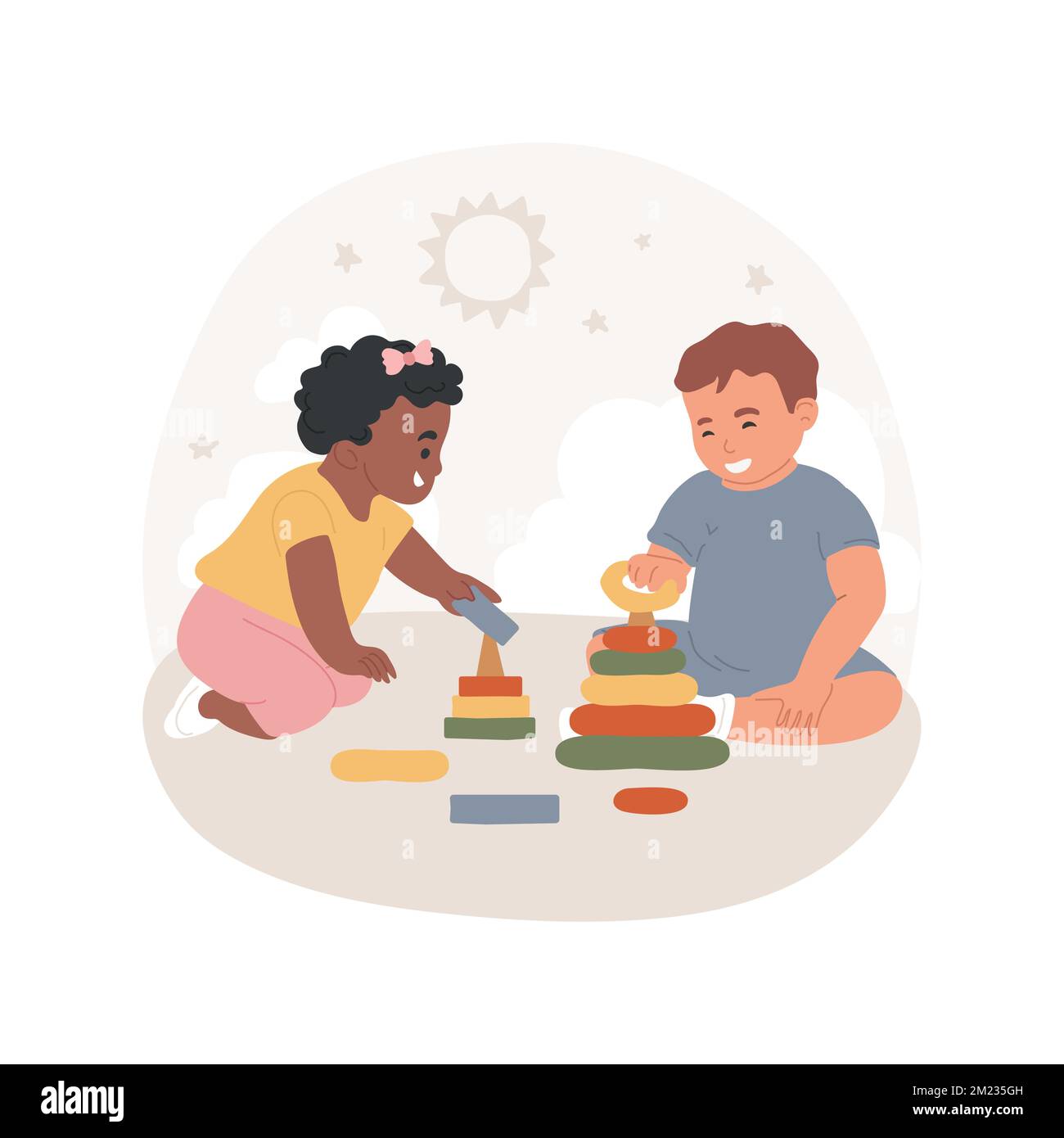 Pyramid toy isolated cartoon vector illustration. Little babies playing ...