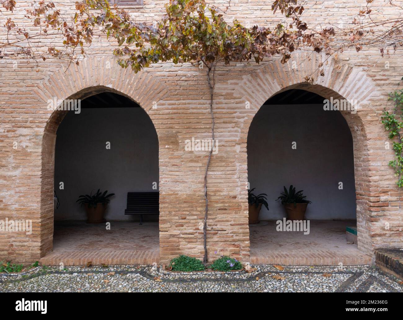 Alhambra antique brick wall arcs arabic architecture style Stock Photo ...