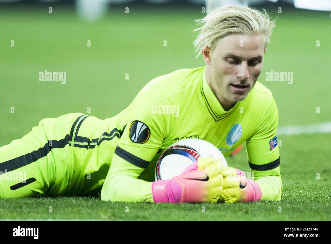 Gent's goalkeeper Jacob Rinne pictured in action during a third game of ...
