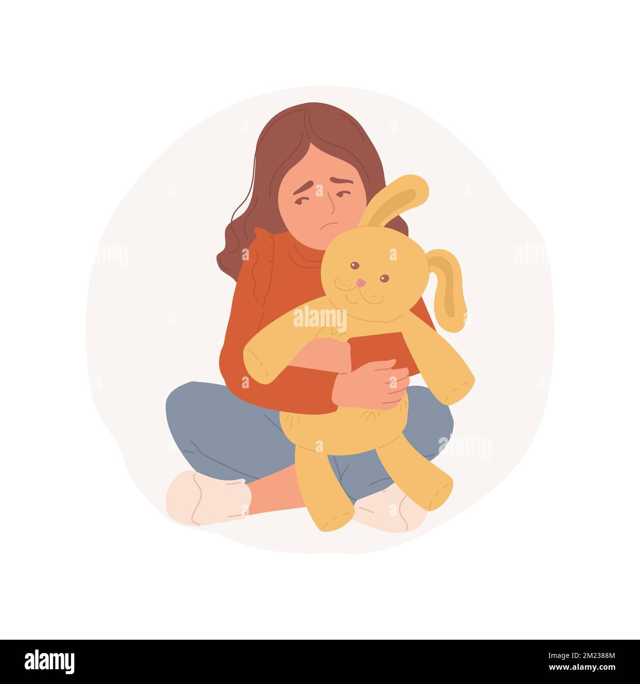 Loneliness isolated cartoon vector illustration. Sad kid holds stuffed ...