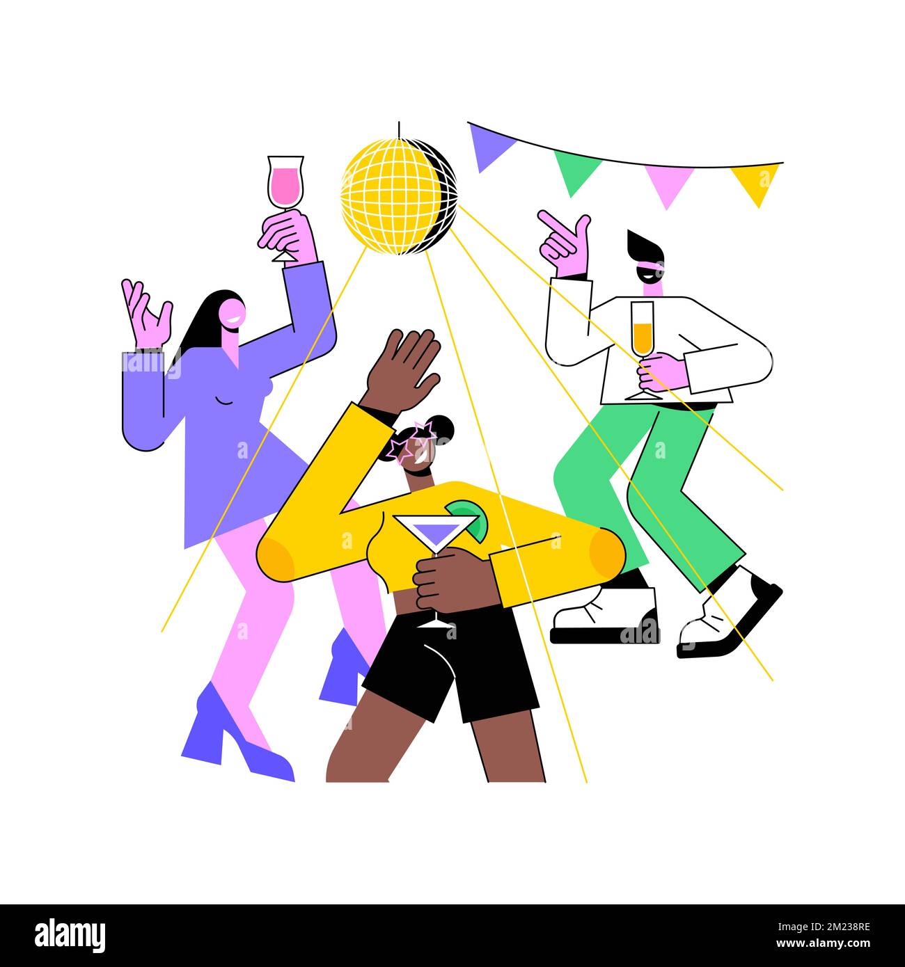 Cocktail party isolated cartoon vector illustrations. Group of young people dancing and drinking ...