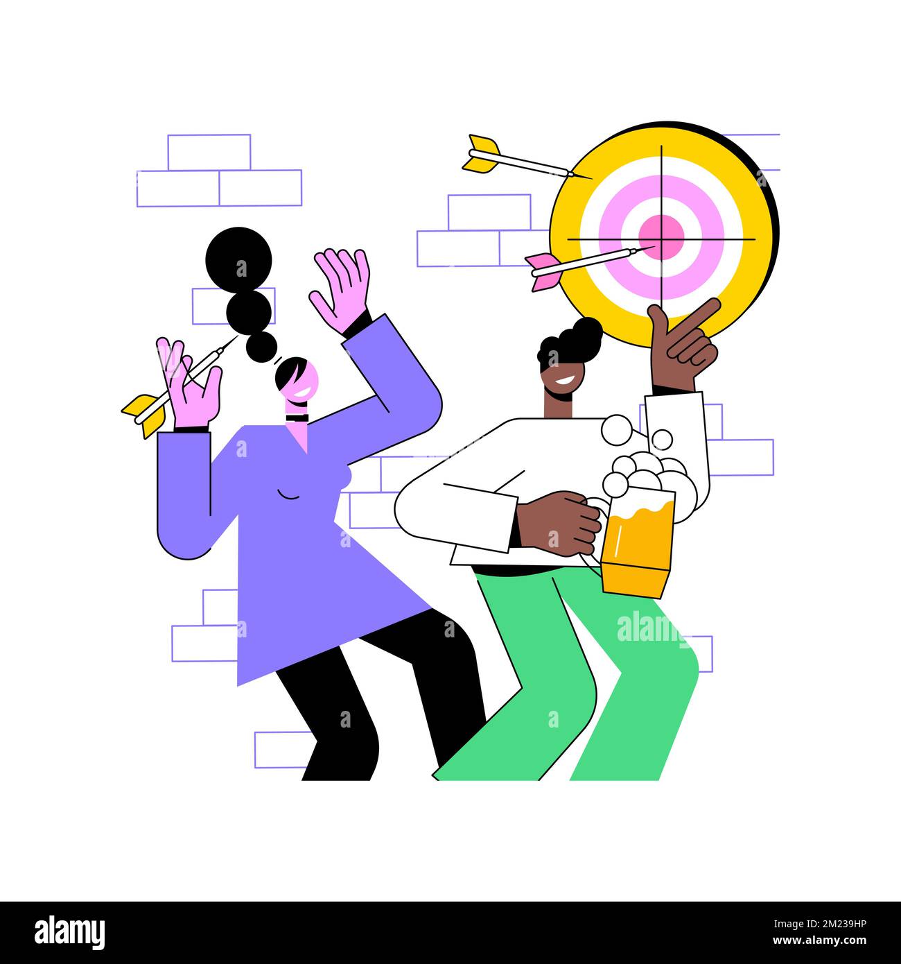 Playing darts isolated cartoon vector illustrations. Group of cheerful ...