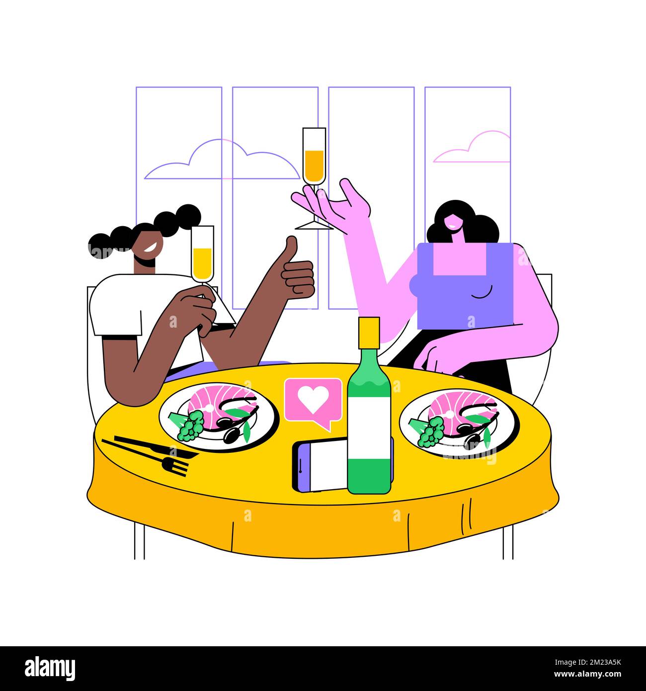 Tasting new food isolated cartoon vector illustrations. Bloggers girls ...