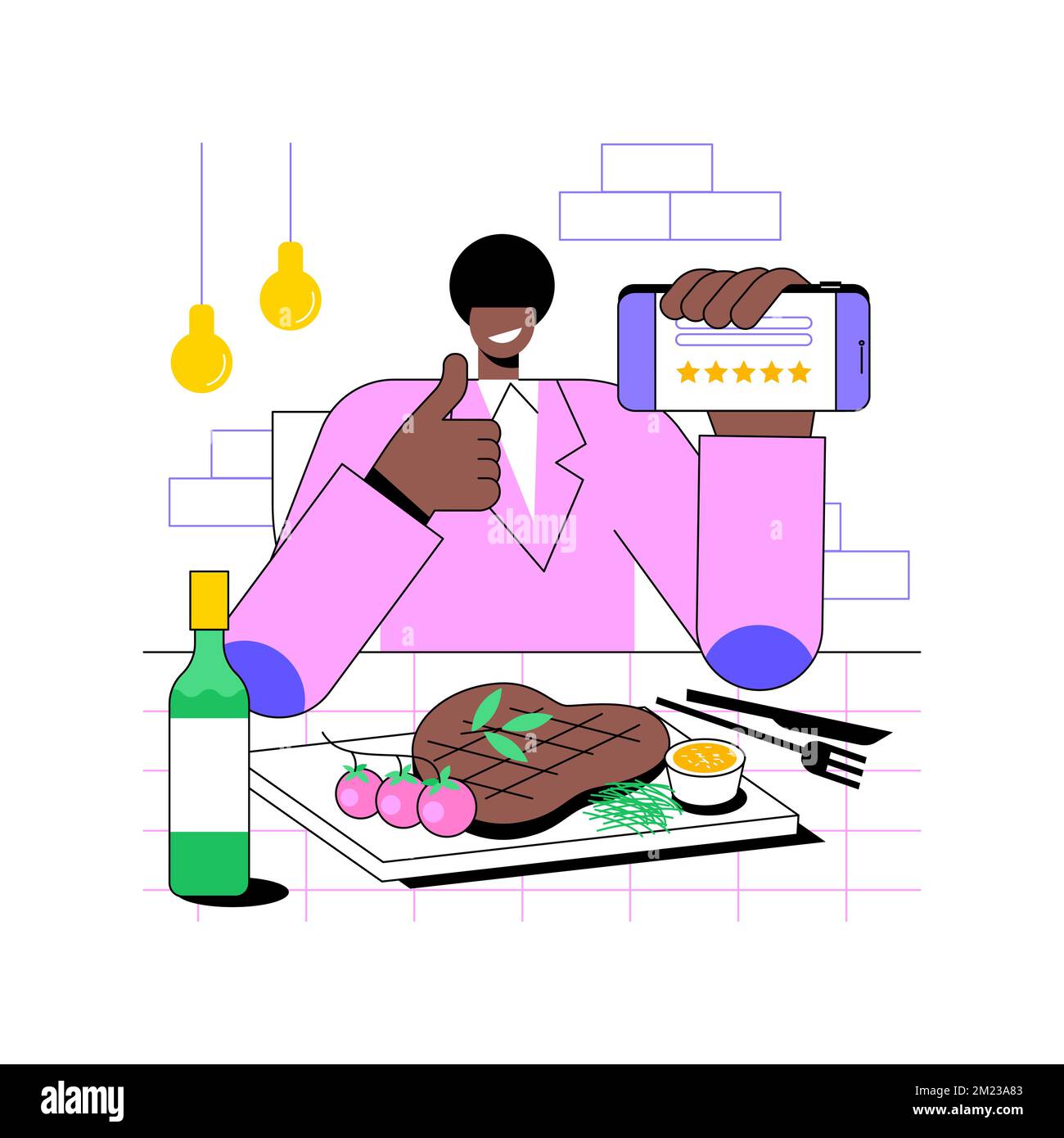 Rating a restaurant isolated cartoon vector illustrations. Food blogger ...