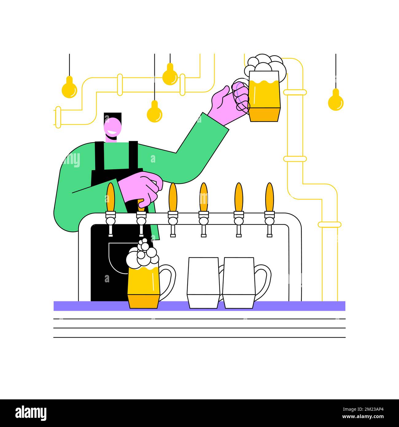 Draft beer isolated cartoon vector illustrations. Smiling bartender ...