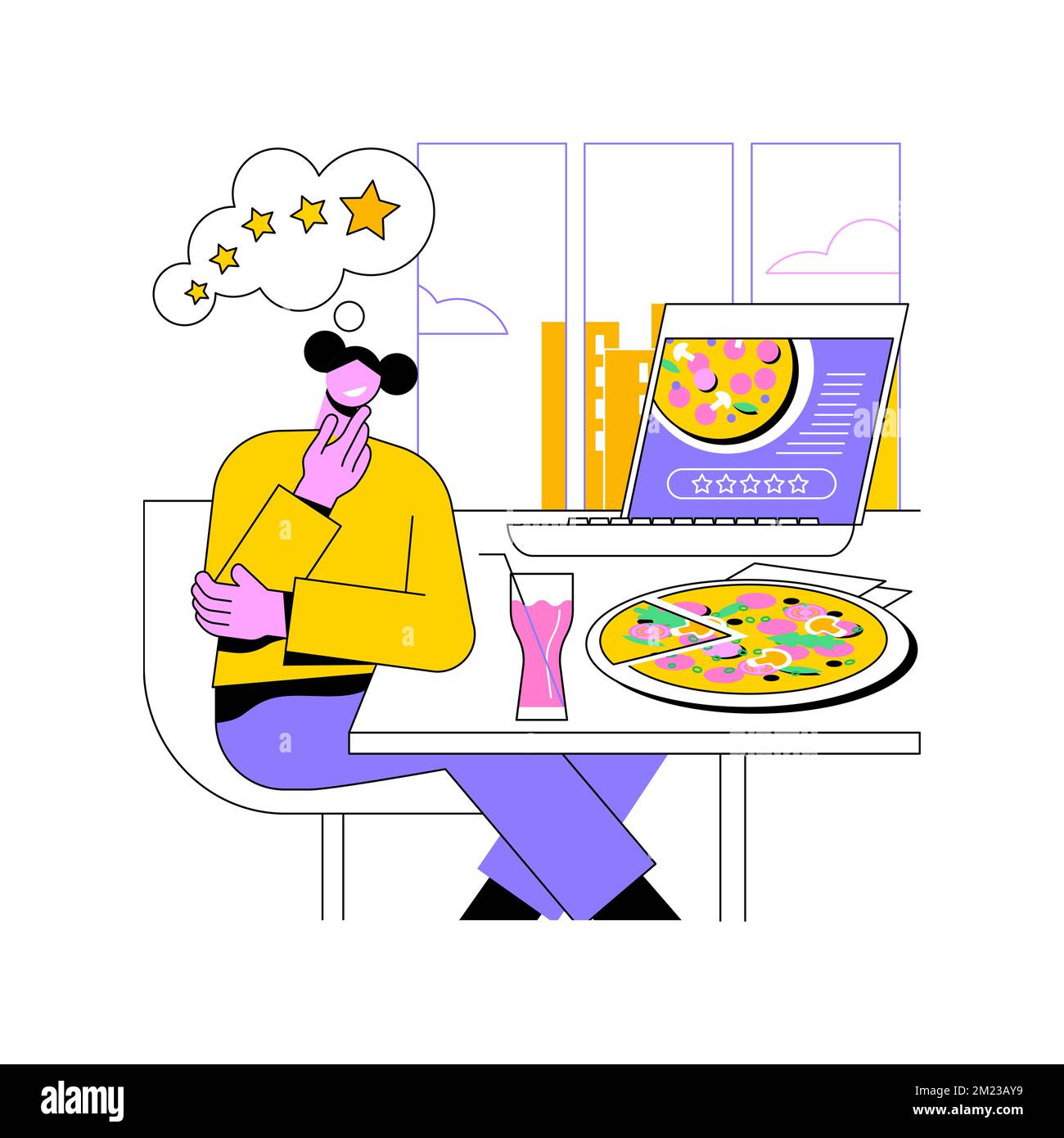 Writing review isolated cartoon vector illustrations. Restaurant critic ...
