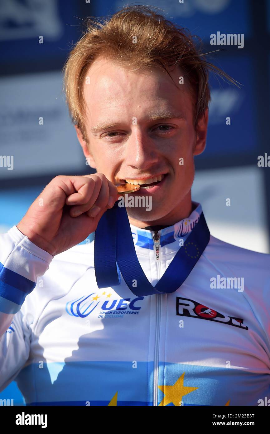 Belgian Quinten Hermans winner of the gold medal celebrates on the ...