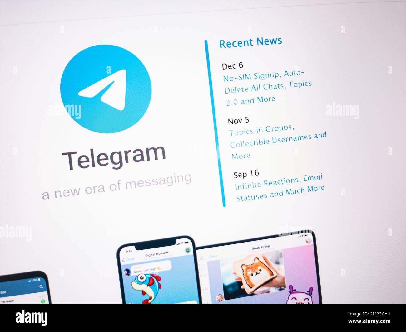 KONSKIE, POLAND - December 13, 2022: Telegram website displayed on ...