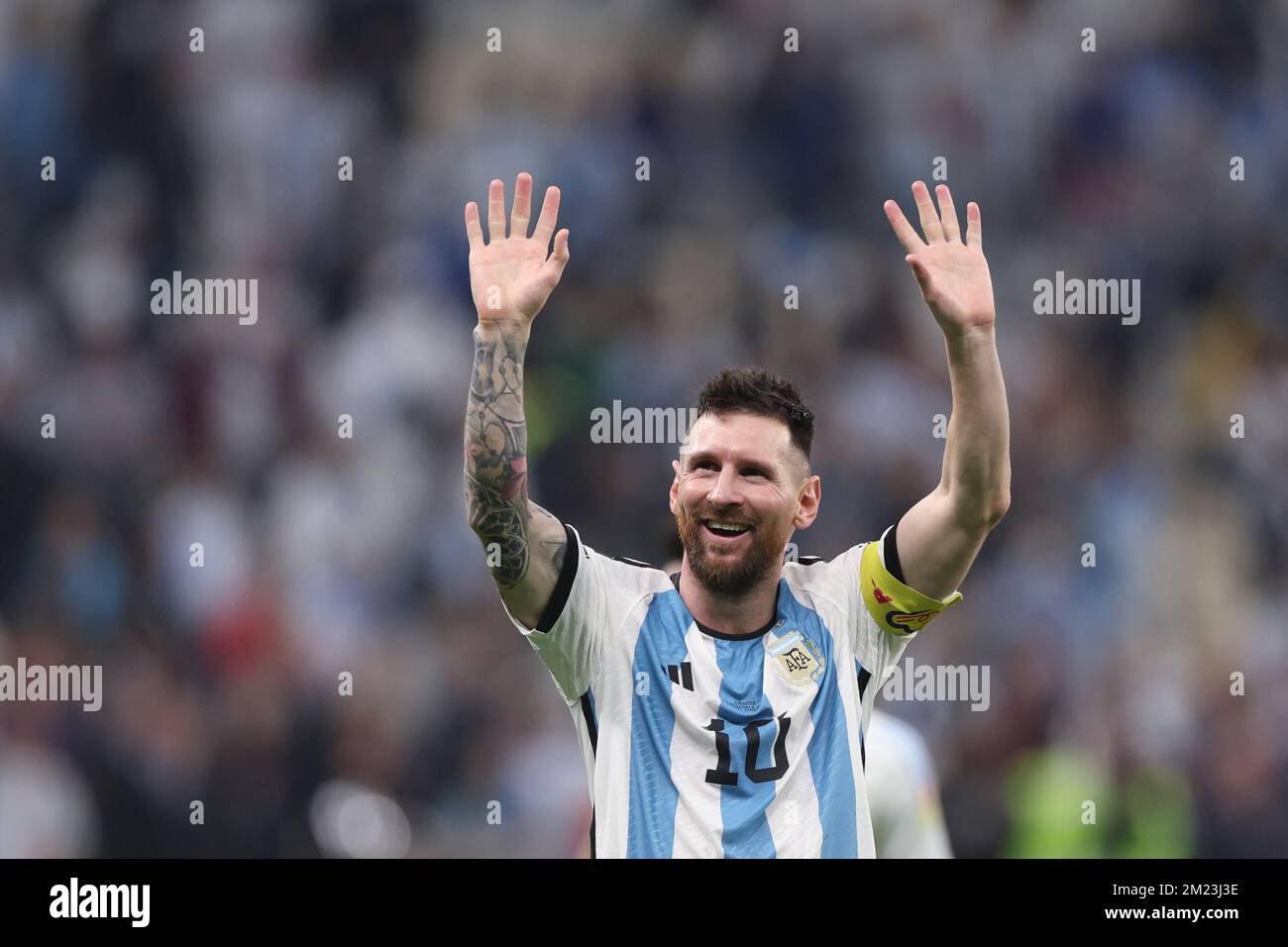 Lusail, Qatar. 13th Dec, 2022. Lionel Messi of Argentina celebrates ...