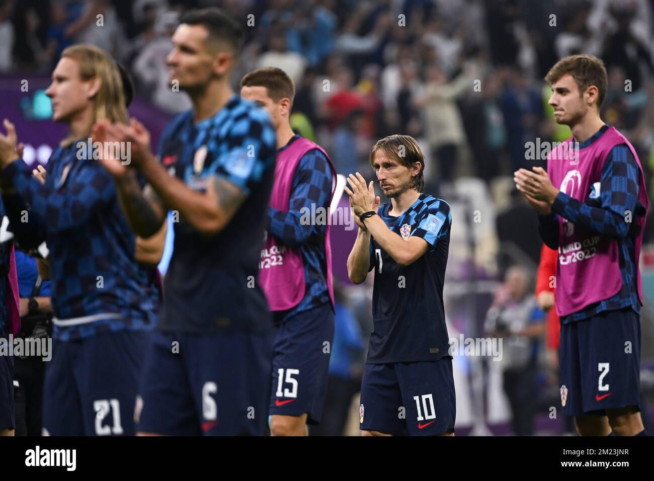 Lusail, Qatar. 13th Dec, 2022. Luka Modric of Croatia greets fans with ...