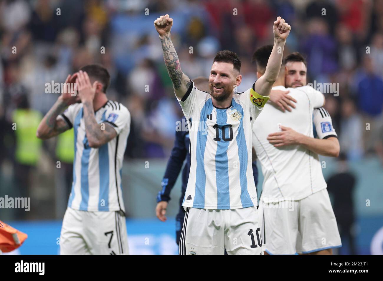 Lusail, Qatar. 13th Dec, 2022. Lionel Messi of Argentina celebrates ...