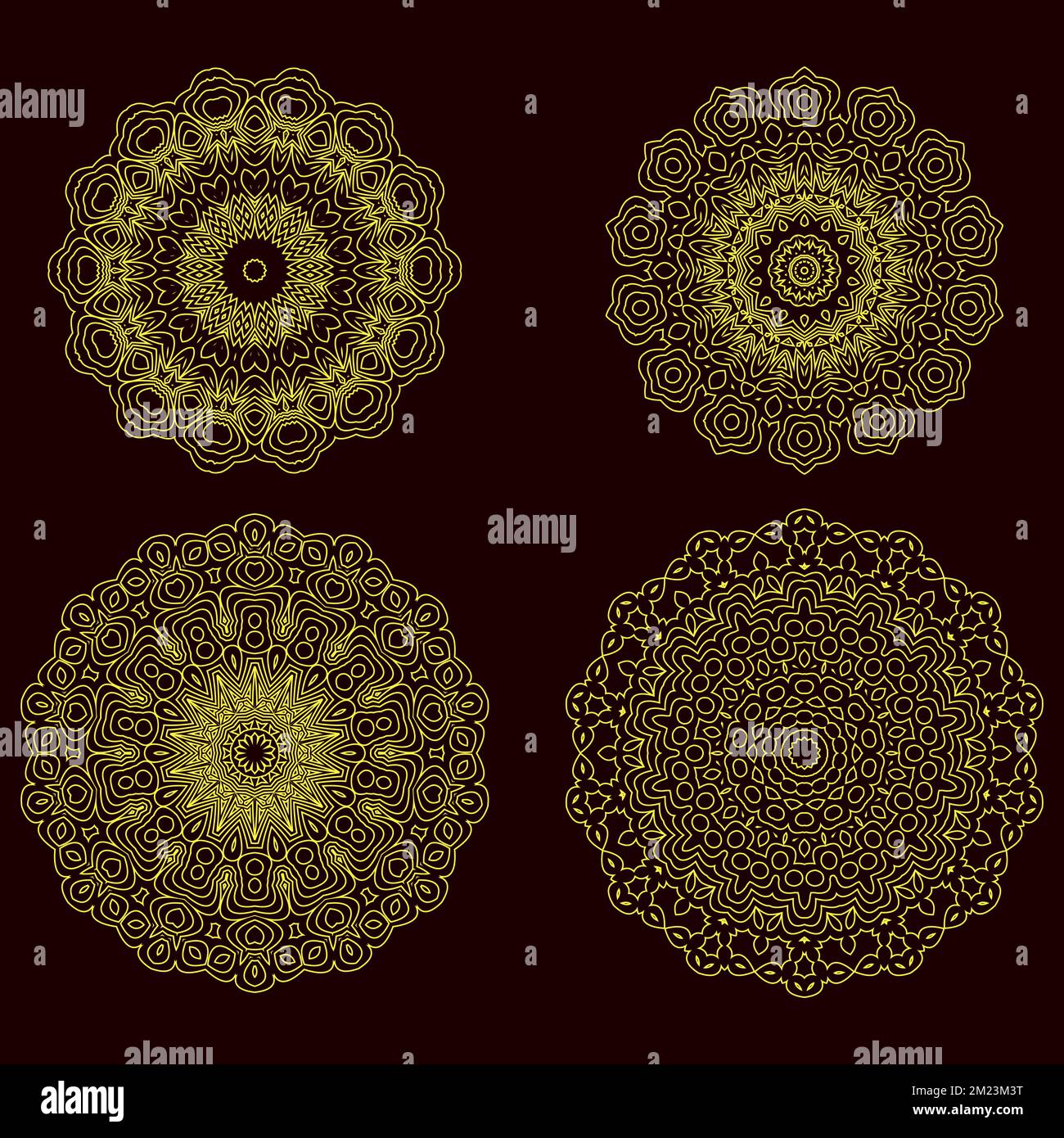 Set of Yellow Circle Geometric Ornaments. Guilloche Gold Rosettes ...