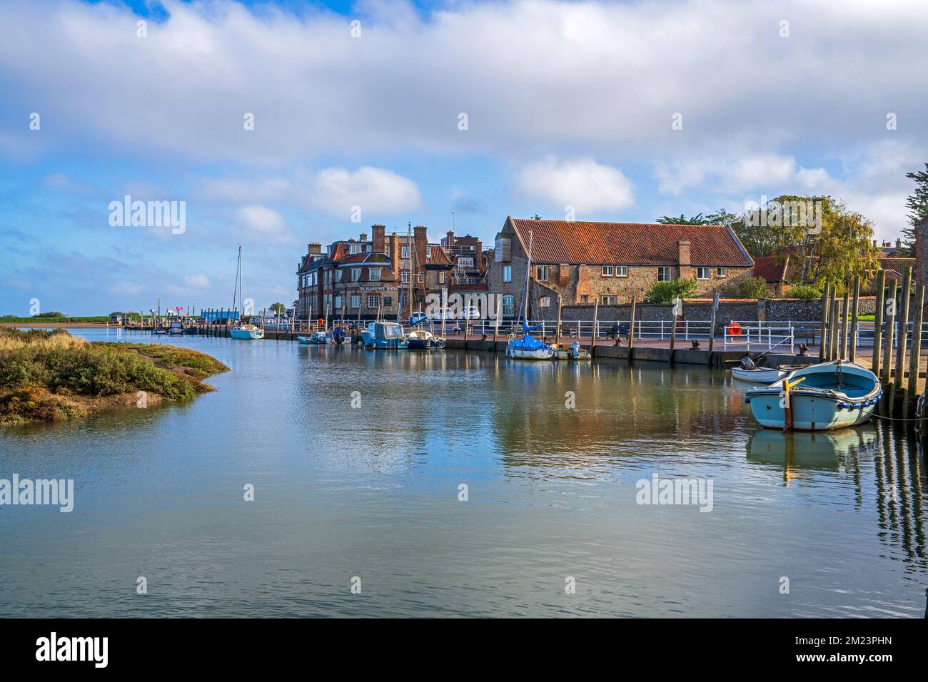 Blakeney Harbour, Quayside, and Hotel, North Sea coast, Norfolk ...