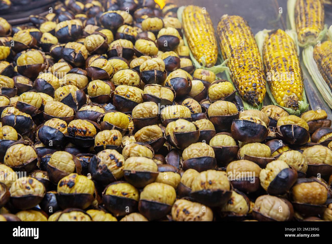 12-07-2022 Istanbull, Turkey. Roasted chestnuts ( made with open fire ...
