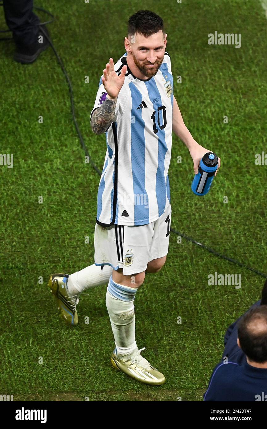 Lusail, Qatar. 13th Dec, 2022. Lionel Messi of Argentina celebrates ...