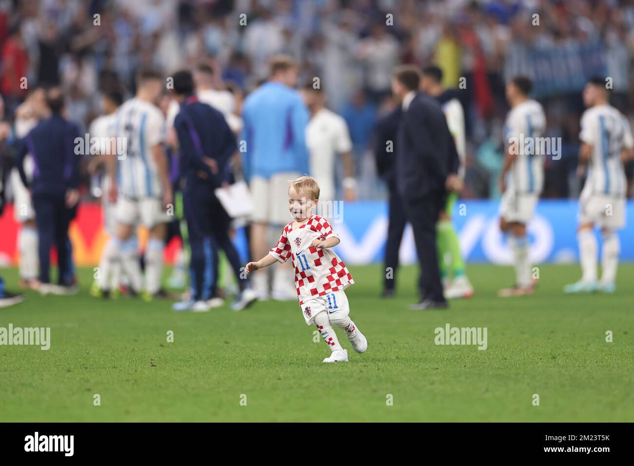Lusail, Qatar. 13th Dec, 2022. Croatia's Marcelo Brozovic's child plays ...