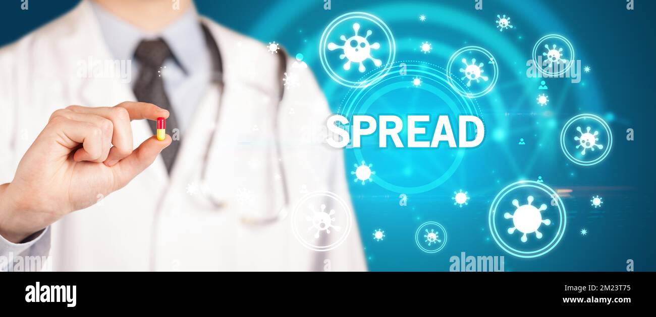 Doctor giving pill, virus concept Stock Photo - Alamy