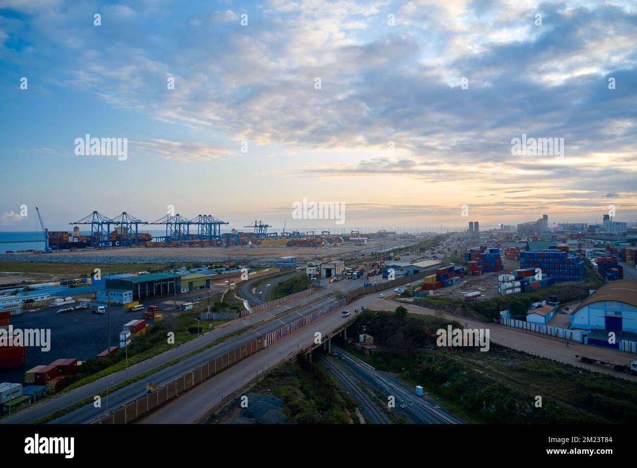 A bird's eye view of a sunset on a Tema port in Ghan Stock Photo - Alamy