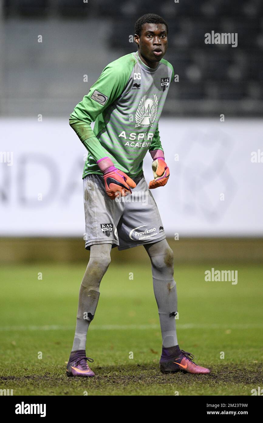 Eupen's goalkeeper Babacar Niasse pictured during a soccer game between ...