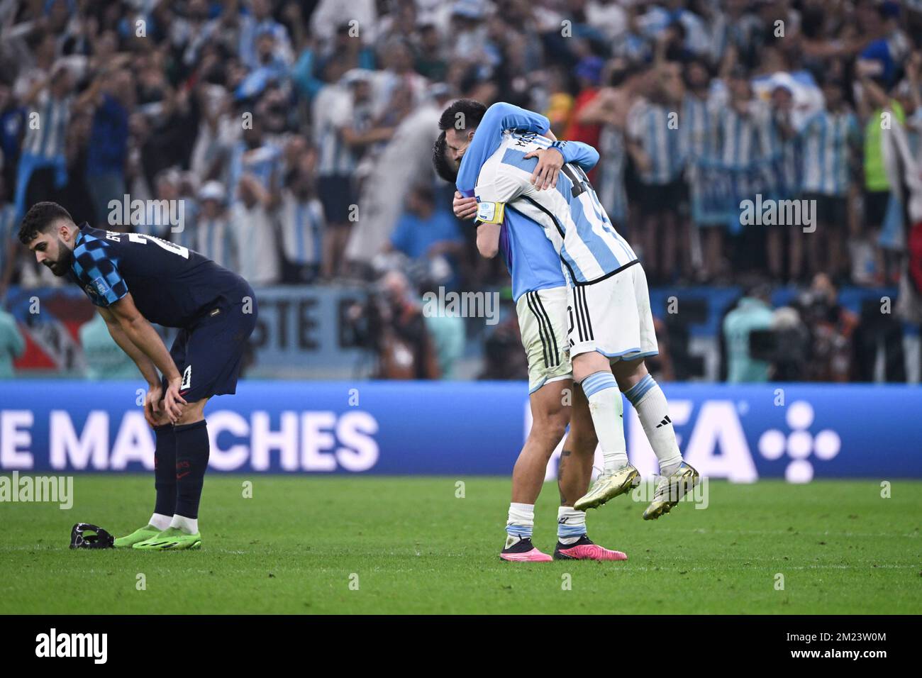 Lusail, Qatar. 13th Dec, 2022. Lionel Messi (R) of Argentina celebrates ...