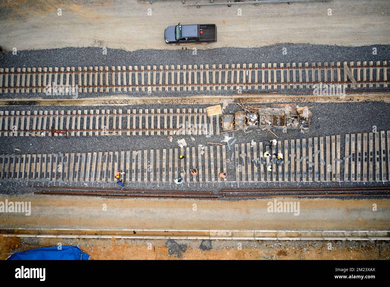 A bird's eye view of a train track construction site Stock Photo - Alamy