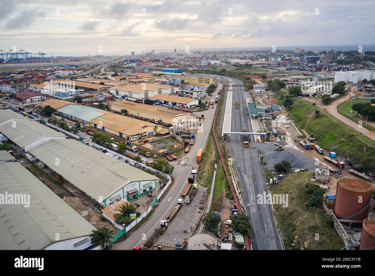 A bird's eye view of the Tema port in Ghana Stock Photo - Alamy