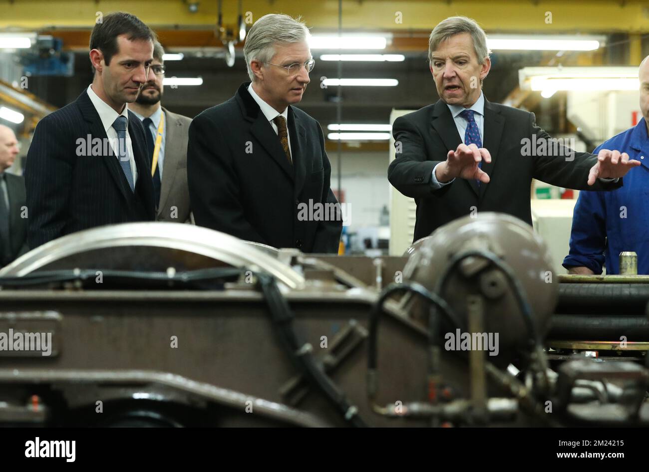 King Philippe - Filip of Belgium (C) and MIVB-STIB CEO Brieuc de Meeus ...