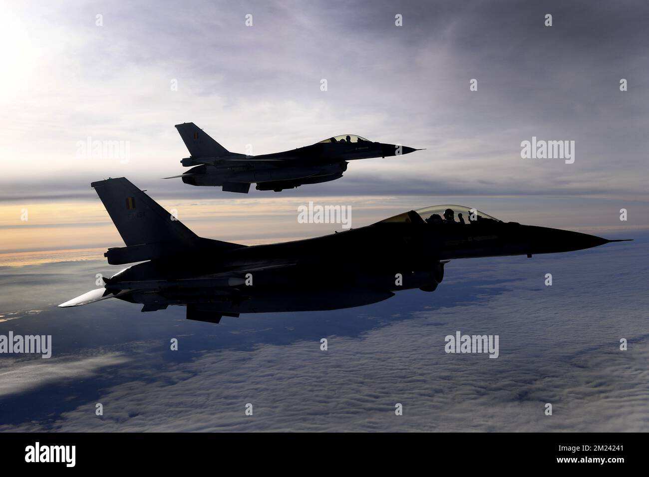 Illustration picture shows a test flight of F16 fighter jets of the ...