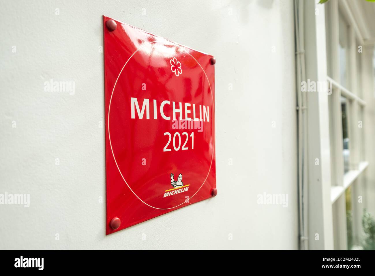 London- June 2021: Michelin 2021 sign outside restaurant in London’s ...