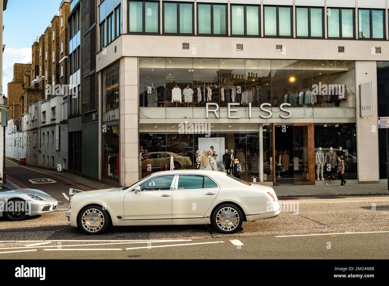 London- September 2022: Reiss store on Brompton Road in Knightsbridge ...