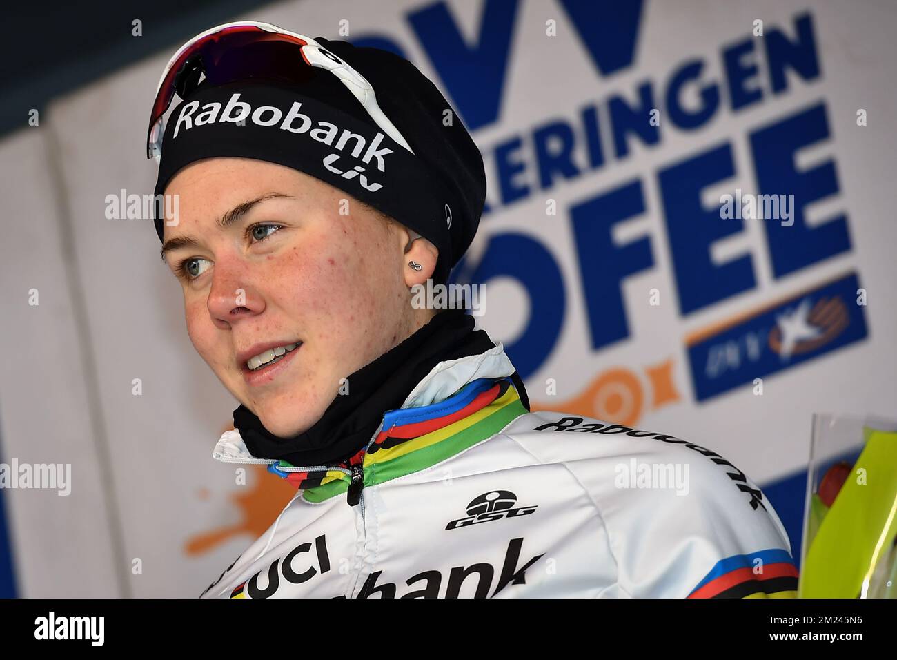 Dutch Thalita De Jong celebrates on the podium after the women elite ...