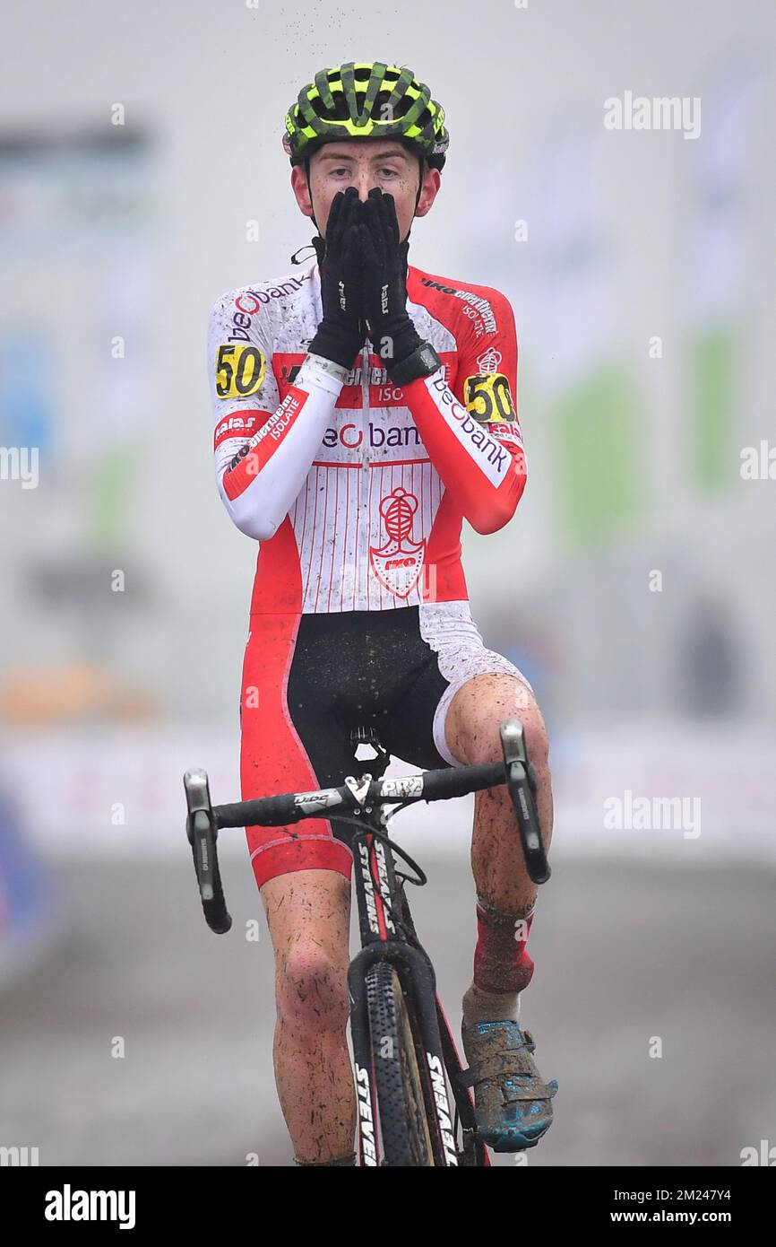 Belgian Wout Vervoort crosses the finish line at the Belgian national ...