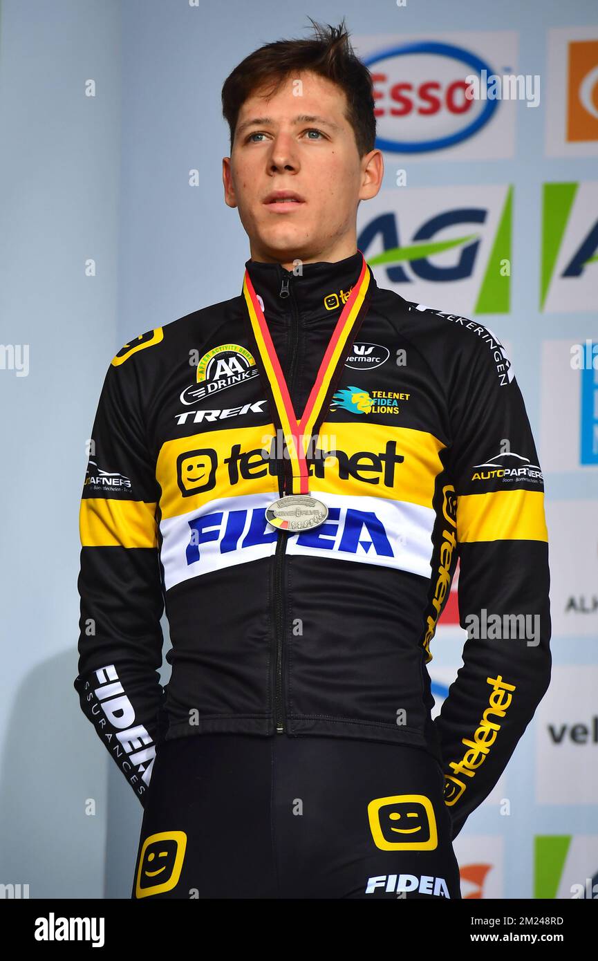 Belgian Nicolas Cleppe, winner of the bronze medal celebrates on the ...
