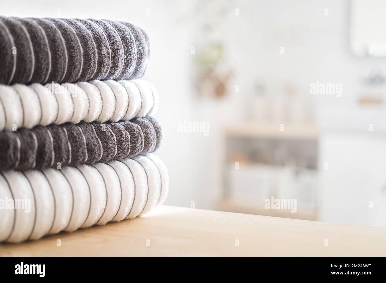 Bath fresh towels pile soft textile cotton body care neatly folded ...