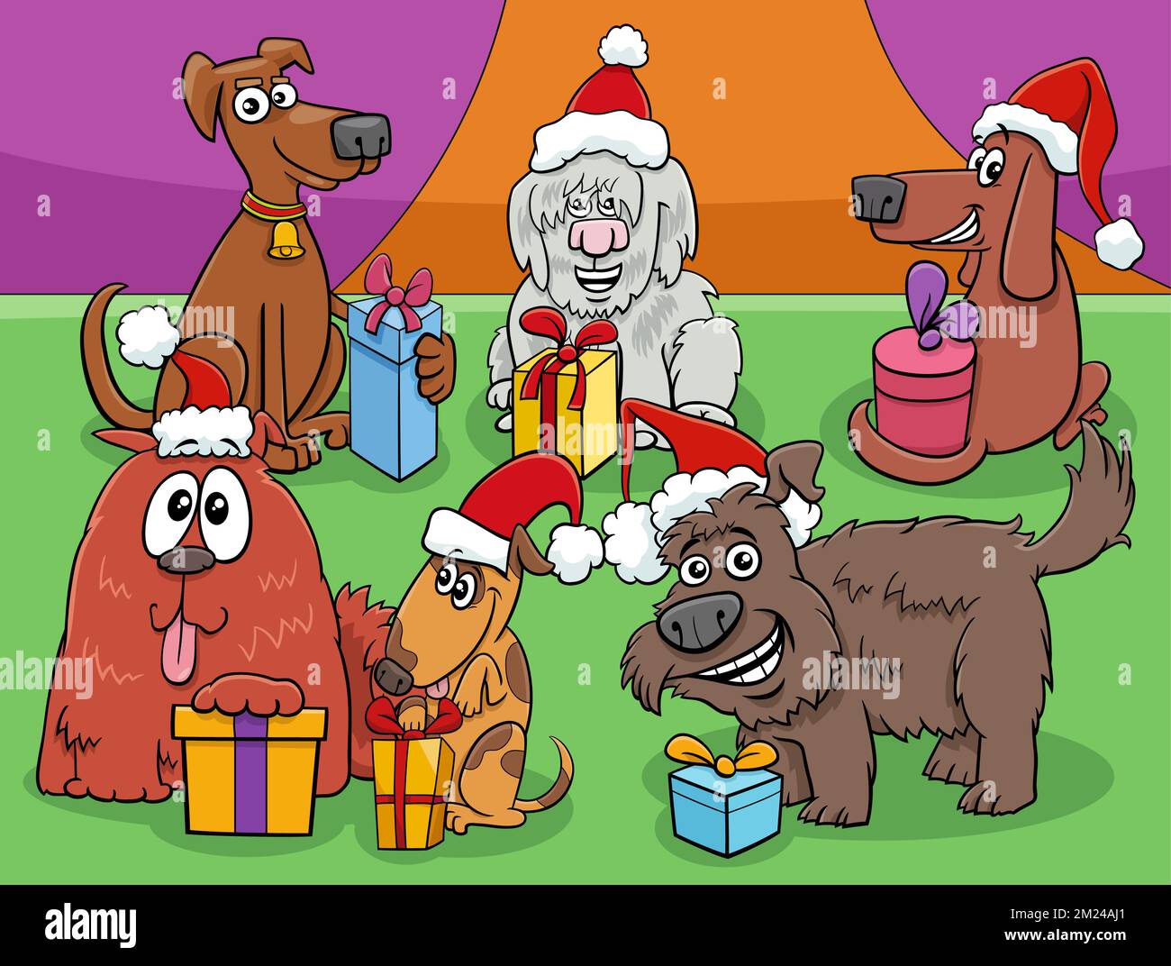 Cartoon illustration of dogs and puppies animal characters group with ...