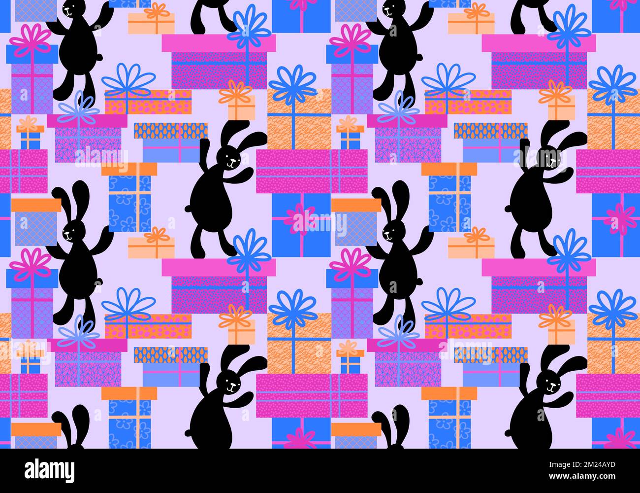 Cartoon animals seamless rabbit bunnies pattern for wrapping paper and ...