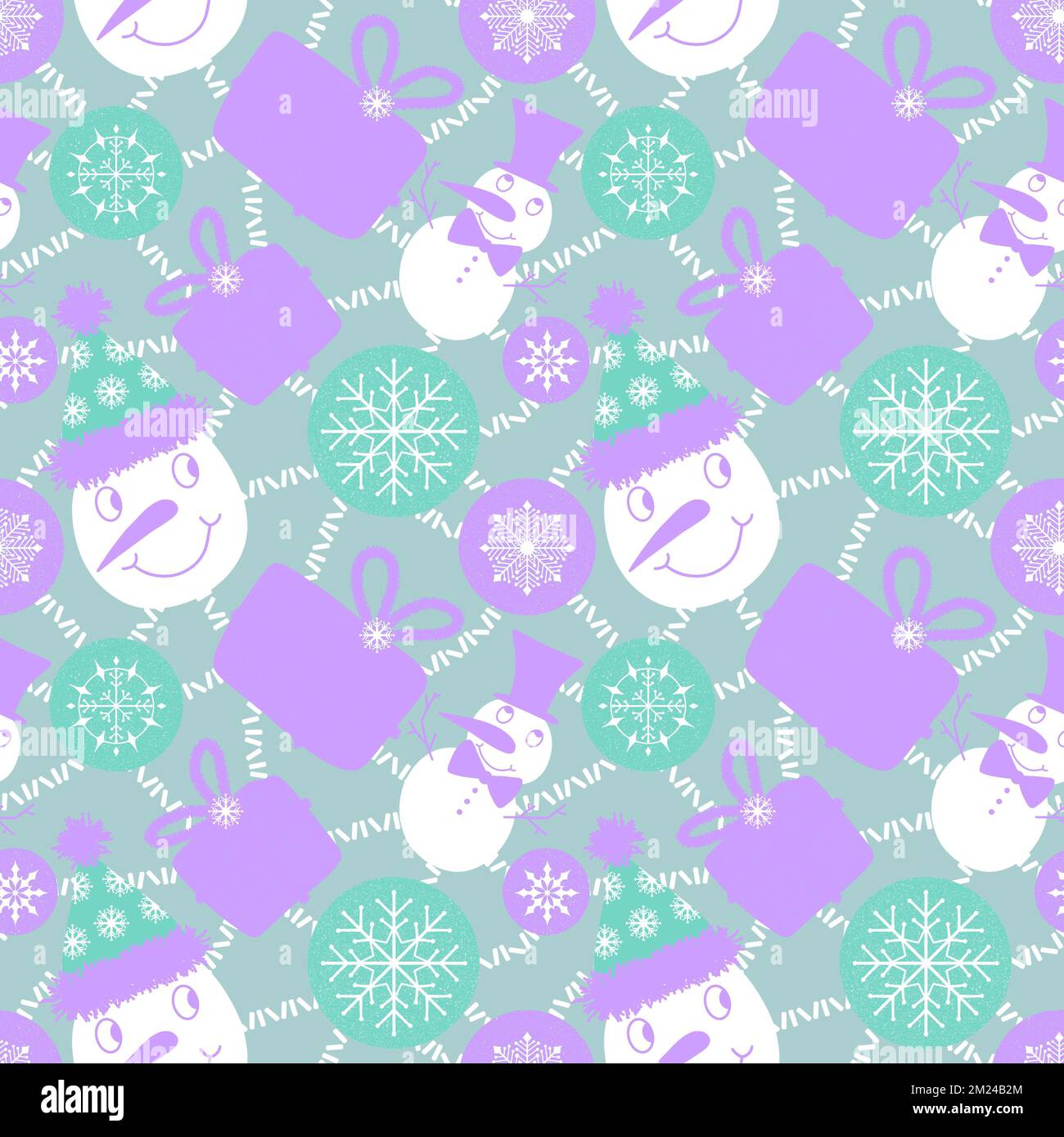 Winter seamless snowman and snowflakes pattern for Christmas wrapping ...