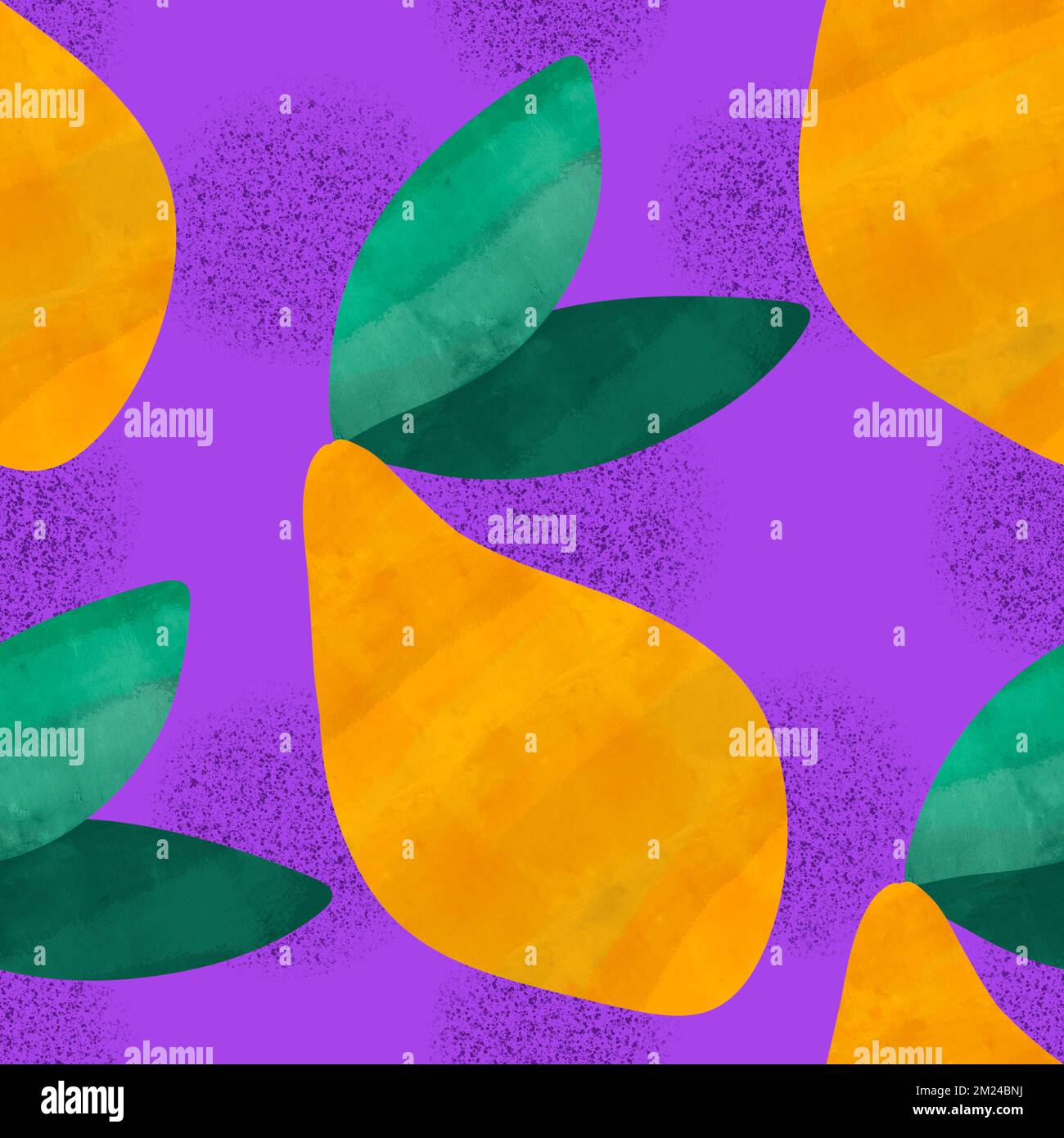 Summer fruit seamless yellow mango watercolor paint green leaves ...