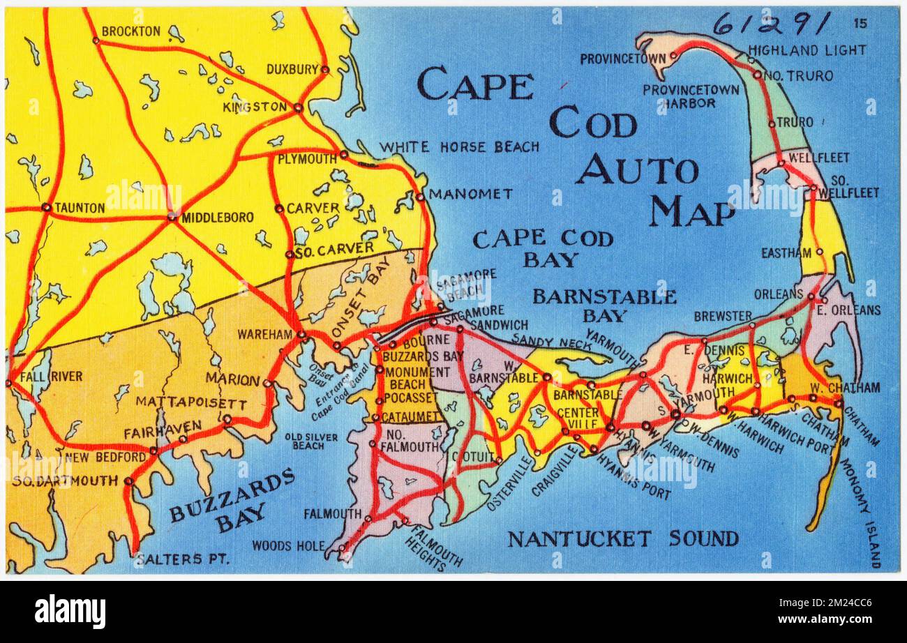 Cape Cod Auto Map , Maps, Tichnor Brothers Collection, postcards of the ...