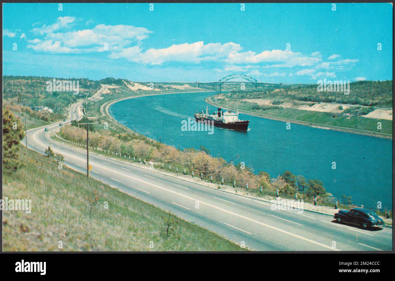 Cape Cod Canal showing Sagamore Bridge, Cape Cod, Mass. , Canals, Boats ...