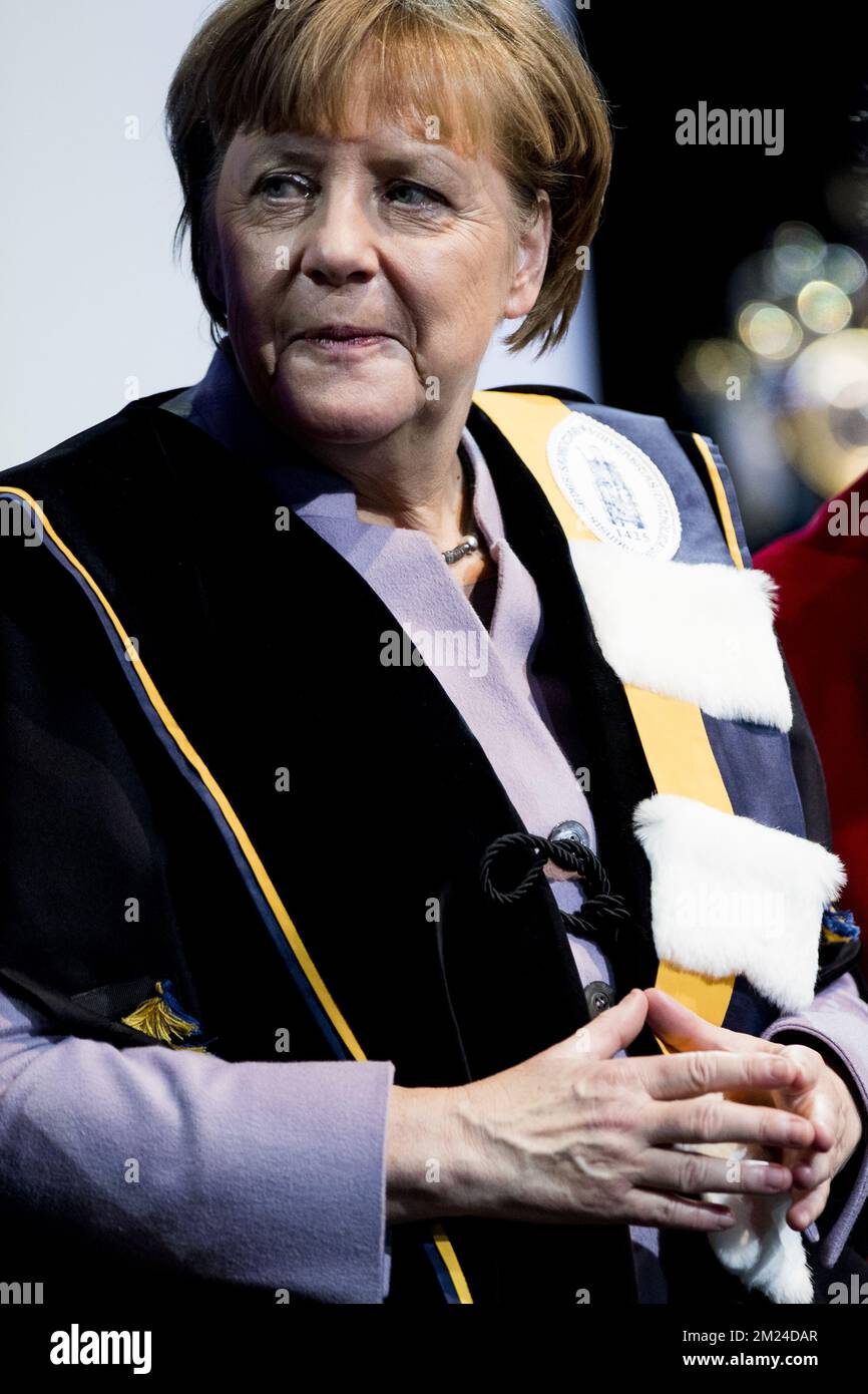 Germany Chancellor Angela Merkel pictured during the Doctor Honoris ...