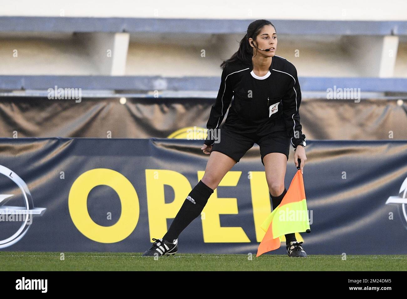 Illustration picture shows a female referee during a friendly soccer ...