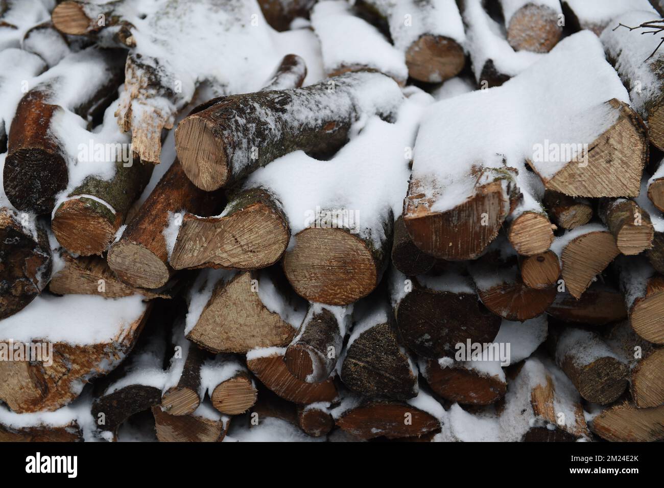 Illustration picture shows wood blocks covered with snow as cold ...
