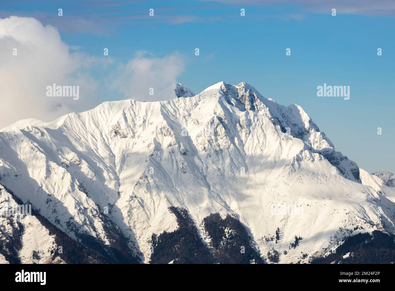 View of Cima Vaccaro, Monte Secco and Cima del Fop covered in snow ...