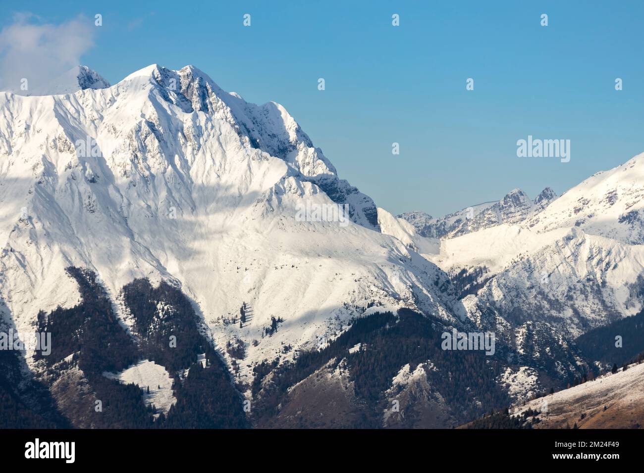 View of Cima Vaccaro, Monte Secco and Cima del Fop covered in snow ...