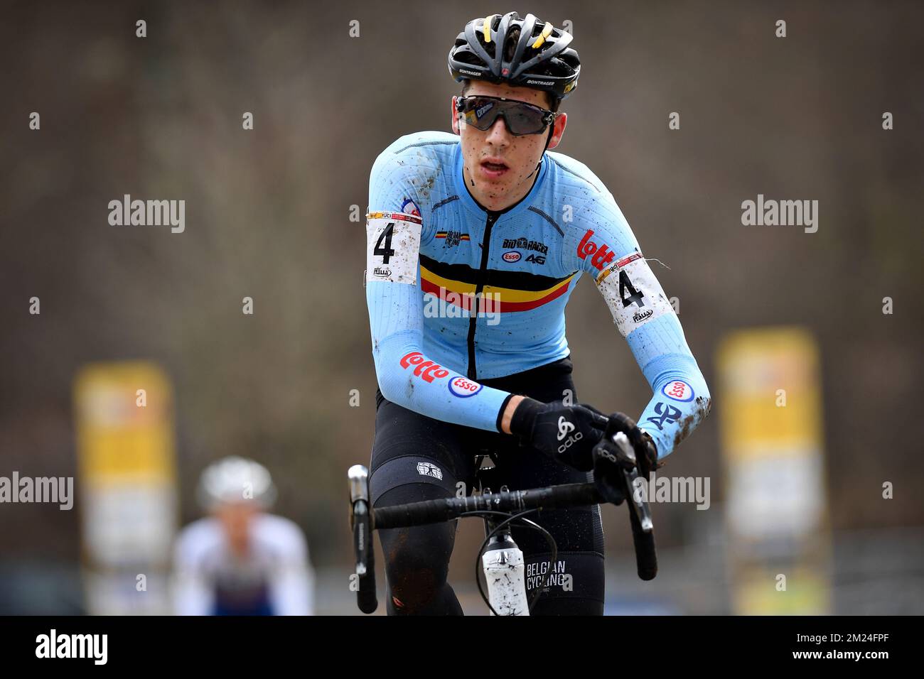 Belgian Nicolas Cleppe crosses the finish line at the Under 23 race of ...